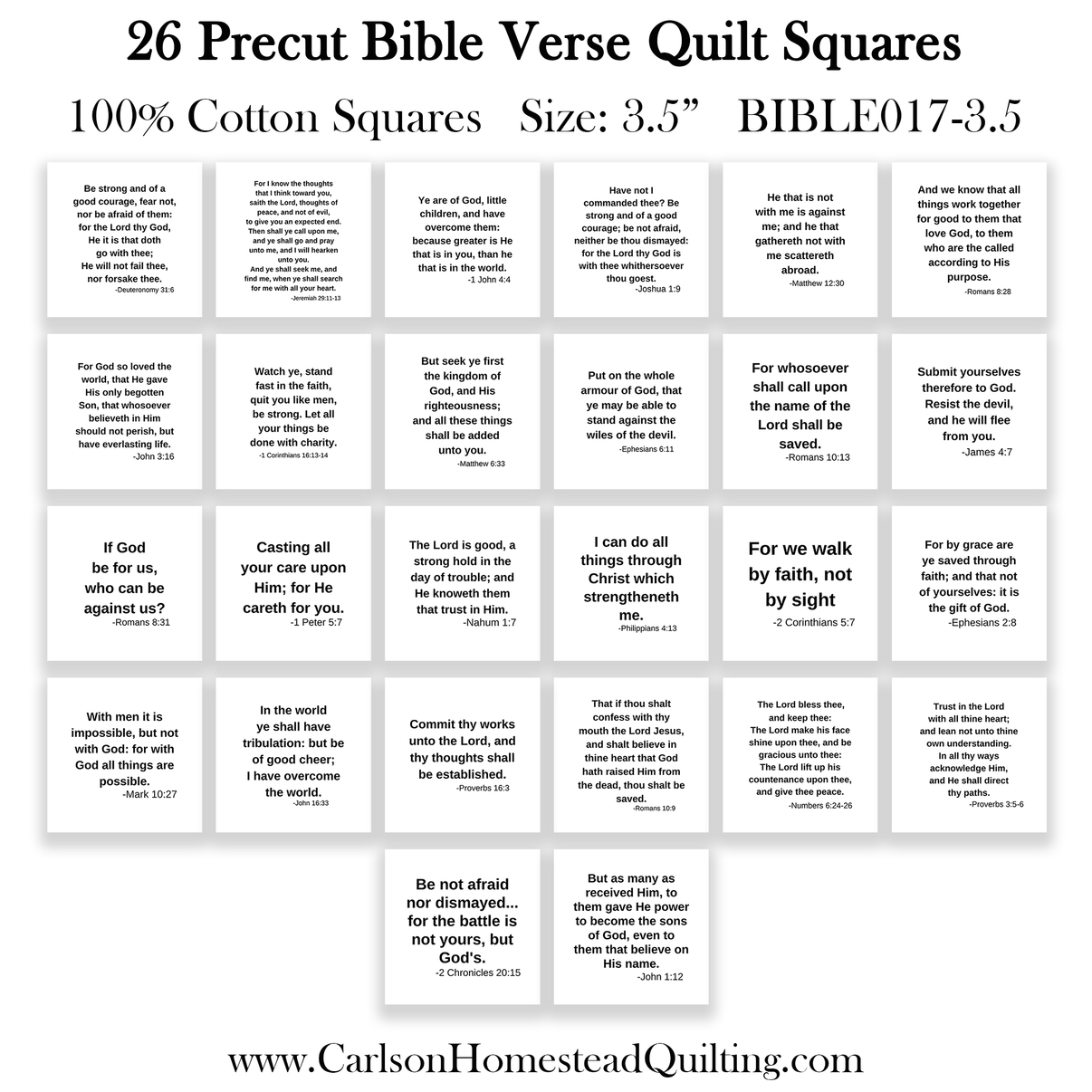 KJV Bible Verse Precut Quilt Squares – Set of 26 | Fabric Charm Pack o ...